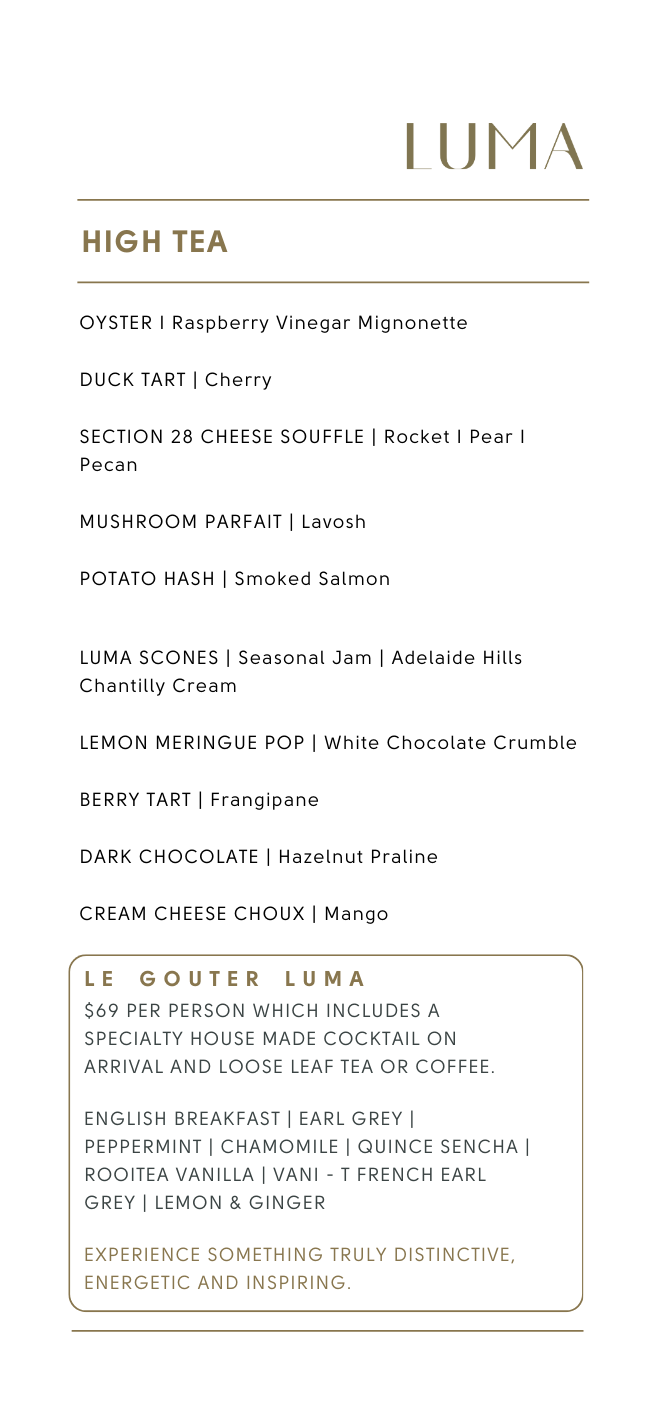 Luma High Tea – Luma Restaurant & Bar